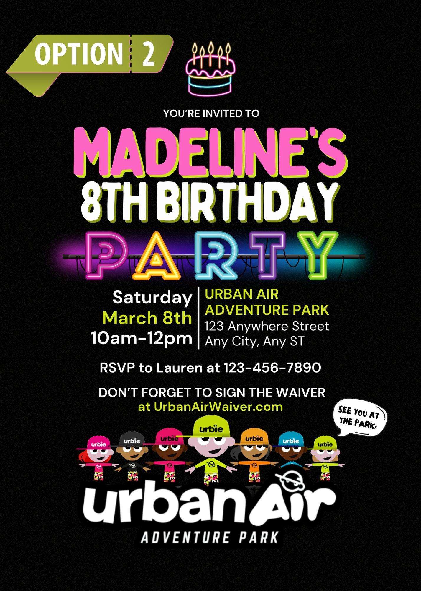 Neon Birthday Party Invitation, Urban Air Party, Jump Party, Air Party ...