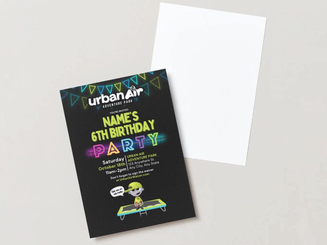 EDITABLE Template, Neon Urban Air, Jump Party, Air Party, Kid Party ...