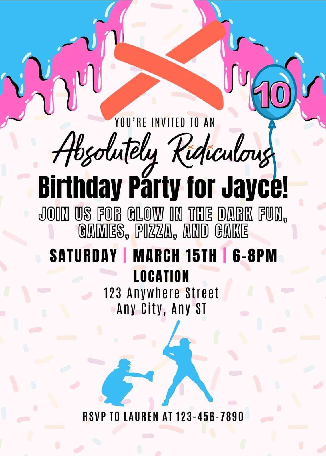Baseball Drip Party Invitation, Ice Cream Drip, Birthday Invitation ...