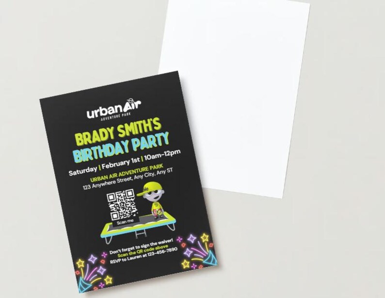 Urban Air With CUSTOM QR CODE, Neon, Jump Party, Air Party, Kid Party ...