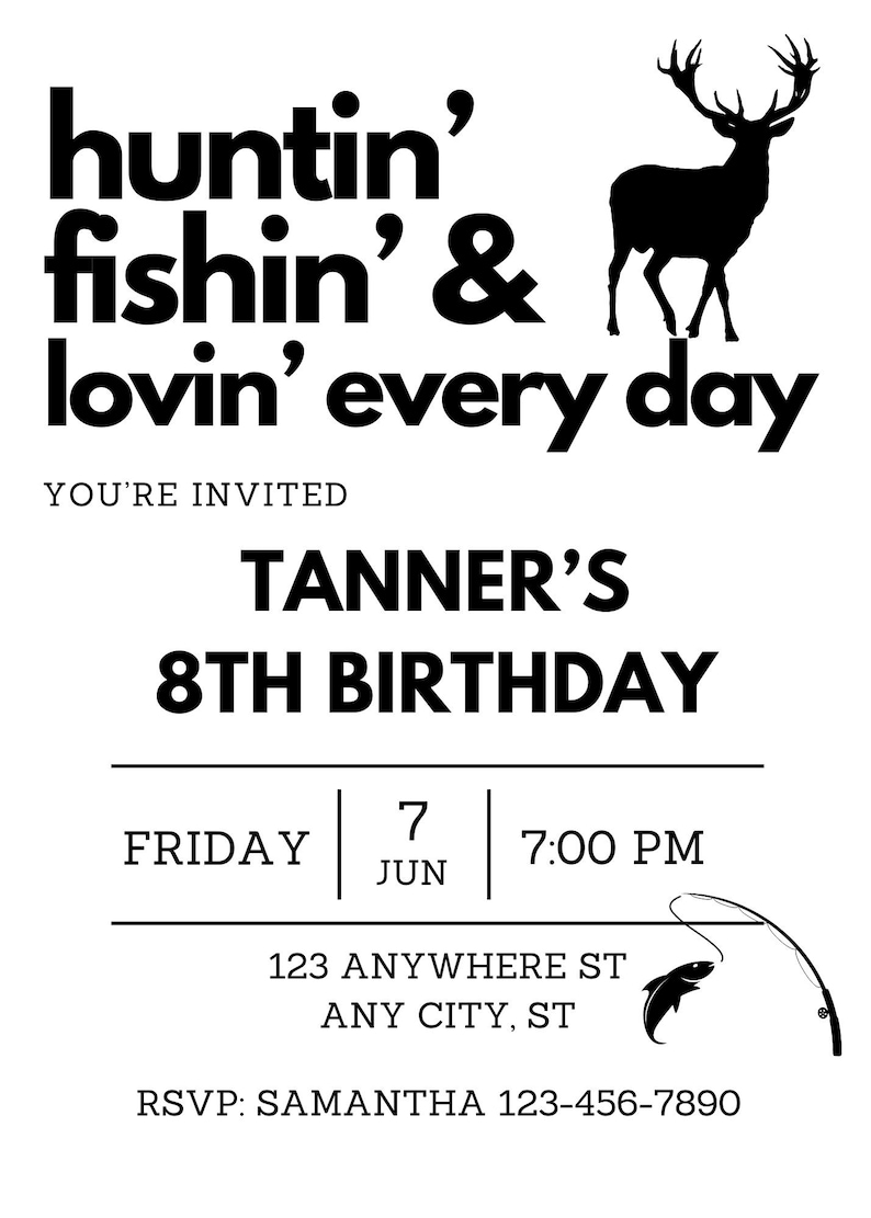 Outdoors Birthday Party Invitation, Hunting, Fishing, Party Digital ...