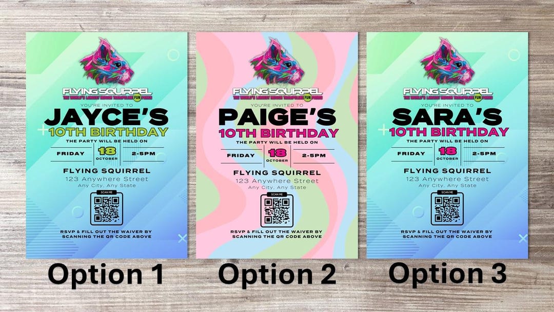 Flying Squirrel With CUSTOM QR CODE Birthday Party Invitation ...