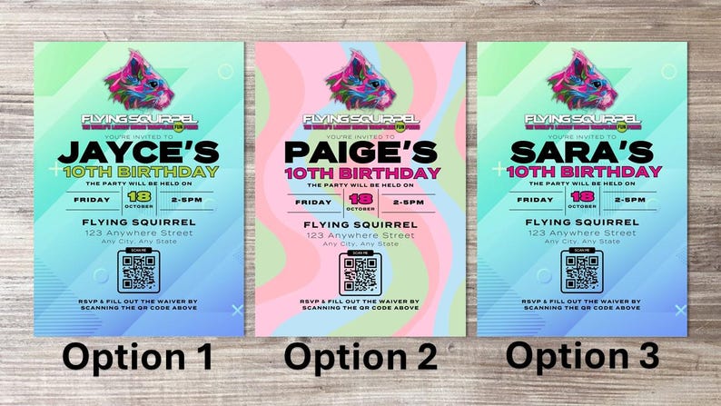 Flying Squirrel With CUSTOM QR CODE Birthday Party Invitation ...
