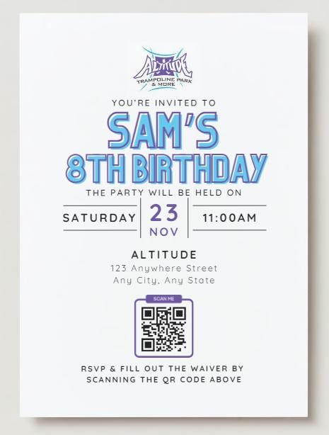 Altitude With CUSTOM QR CODE Birthday Party Invitation, Kids Party ...