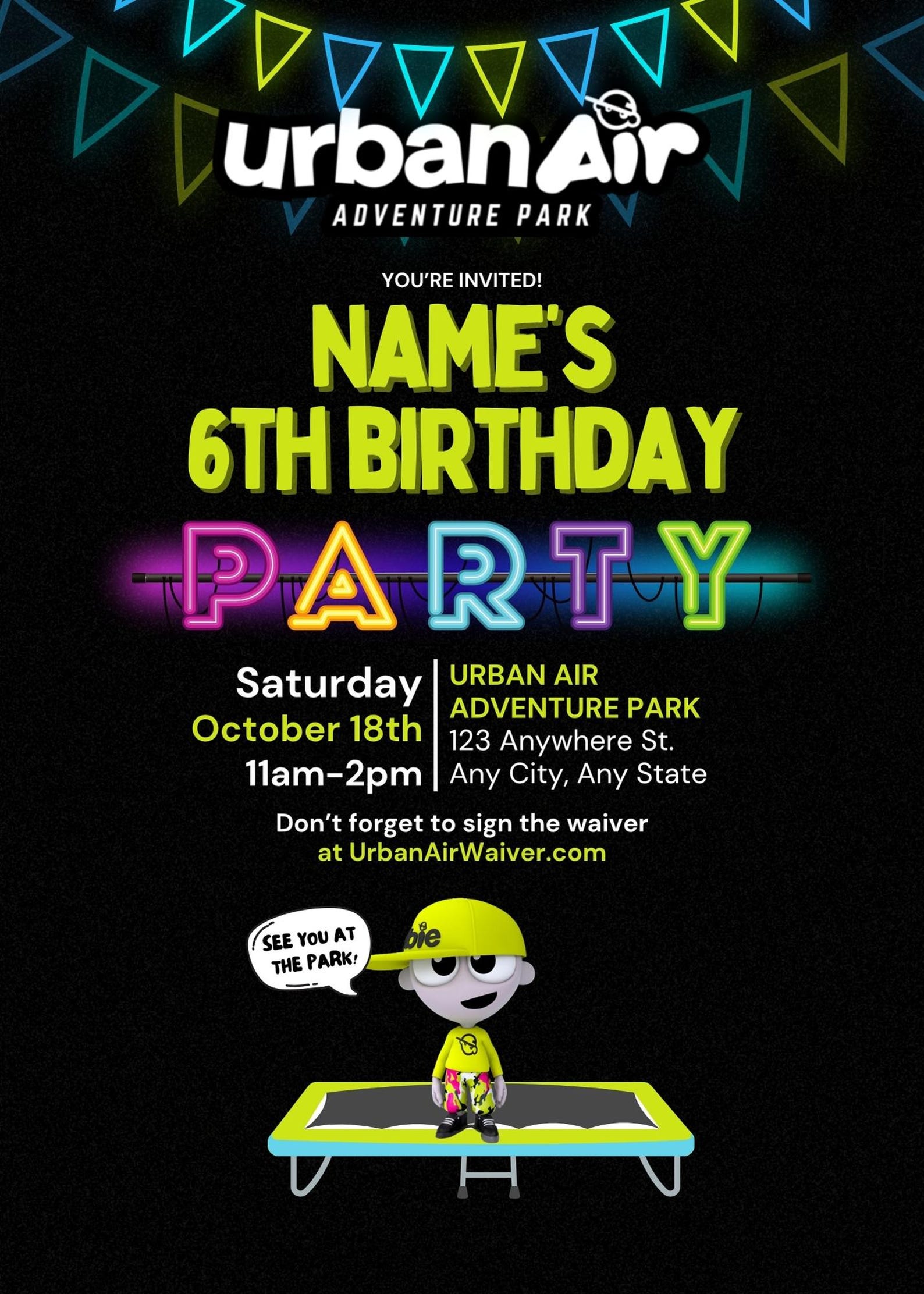 EDITABLE Template, Neon Urban Air, Jump Party, Air Party, Kid Party ...