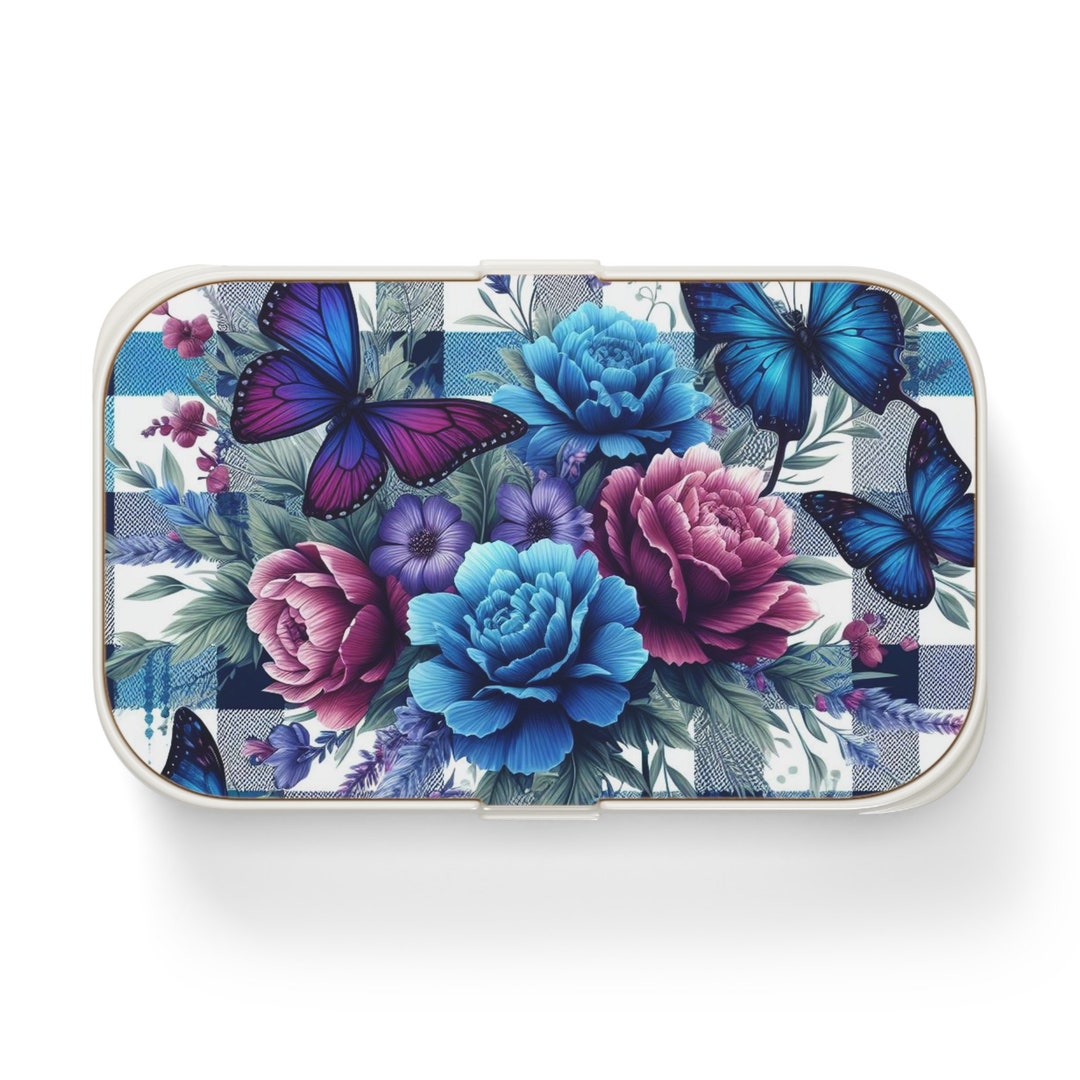 Blue Floral Plaid Bento Lunch Box Versatile Compact Healthy Fresh ...