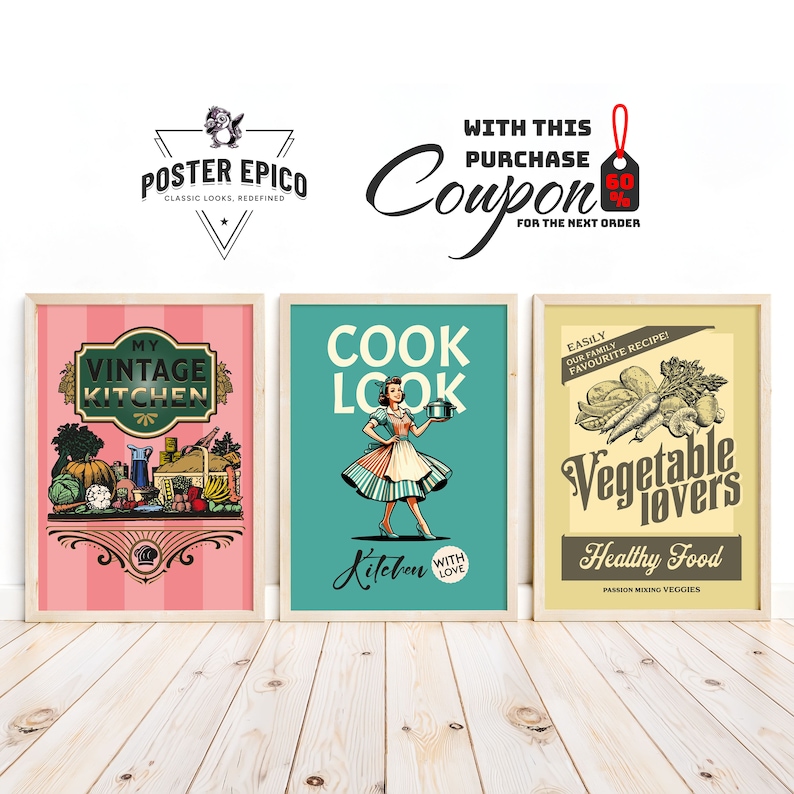 Vintage Kitchen Poster Set Retro Kitchen Decor Gift for Foodie ...