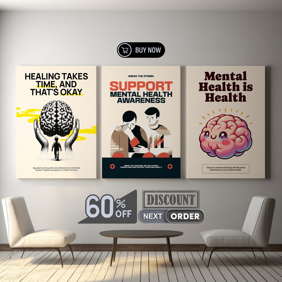 Mental Health Poster Set of 3 Psychologist Wall Decor Mental Health ...