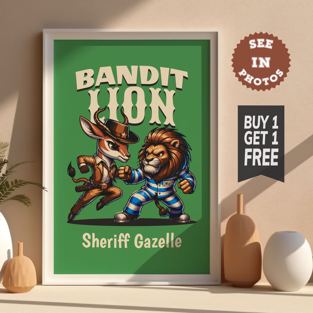 Cartoon Lion Wall Art Cartoon Gazelle Wall Art Hilarious Art Print Gift ...