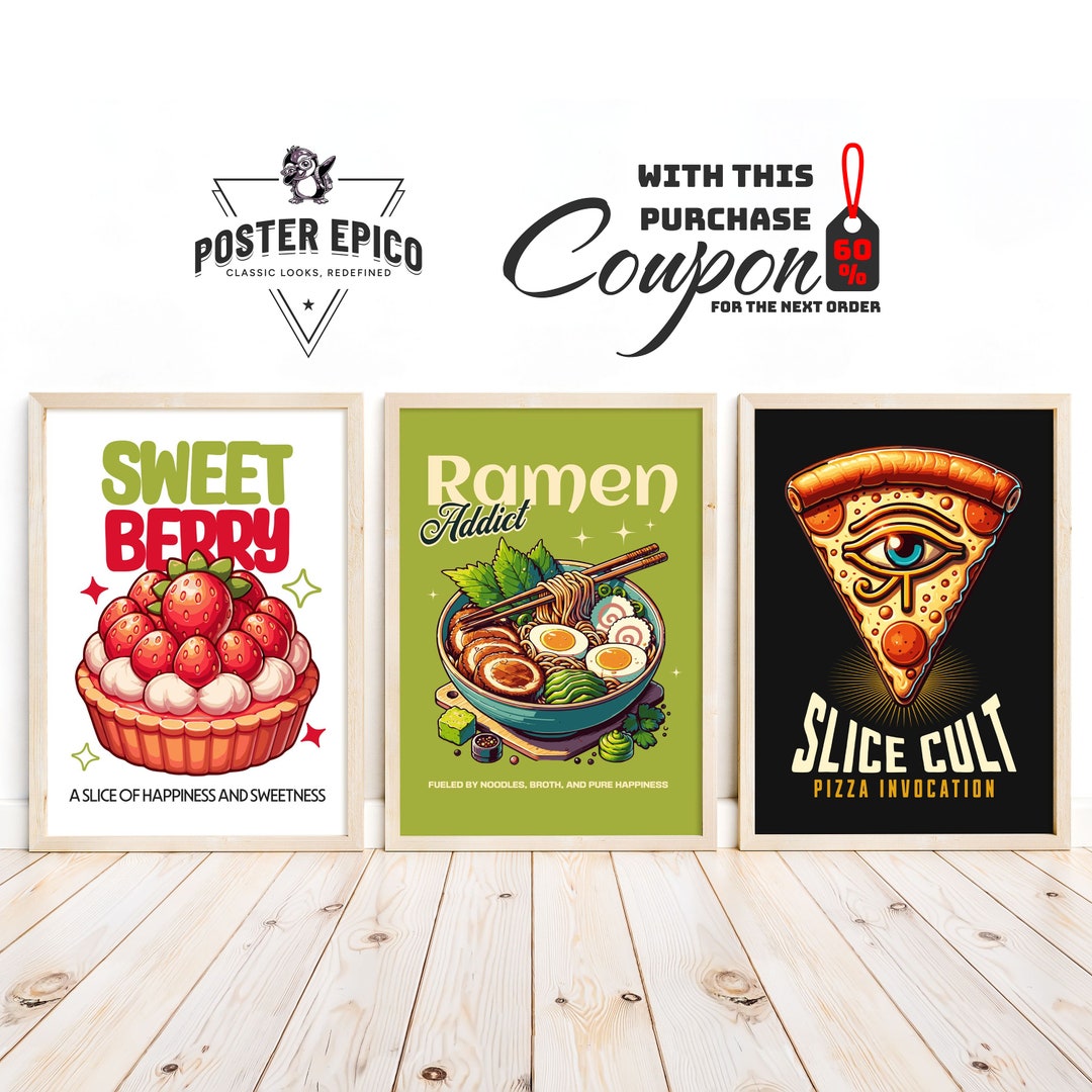 Retro Kitchen Wall Decor Set Cartoon Kitchen Wall Art Retro Kitchen ...