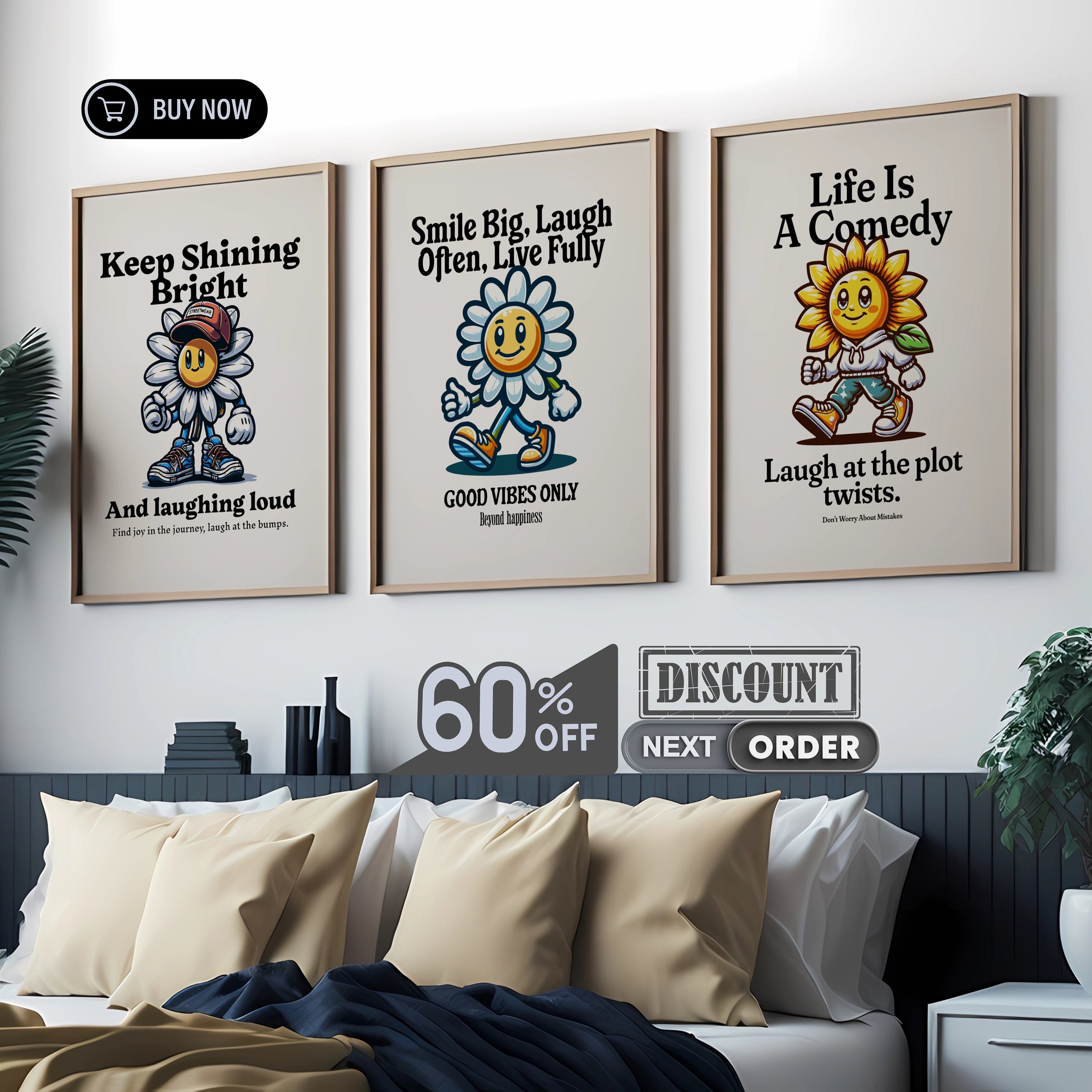 Set of 3 Daisy Flower Poster Daisy Flower Print for Hallway Decor Art ...