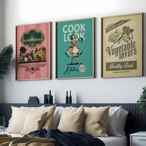 Vintage Kitchen Poster Set Retro Kitchen Decor Gift for Foodie ...