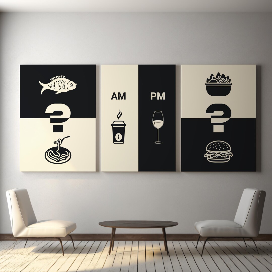 Minimalist Black & White Kitchen Wall Art Set Gift for Chefs Chic ...