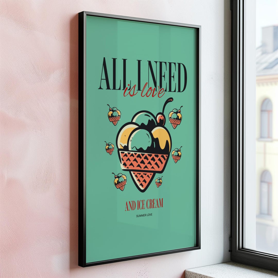 Ice Cream Wall Decor Cartoon Kitchen Wall Art Retro Kitchen Decor Ice ...