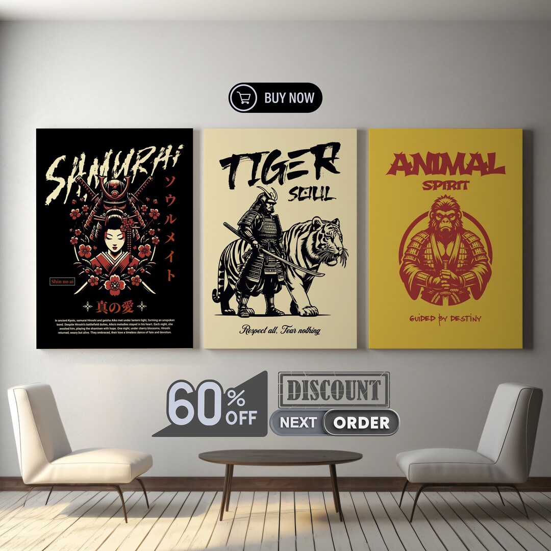 Japanese Samurai Vintage Poster Set of 3 Samurai Wall Decor Japanese ...