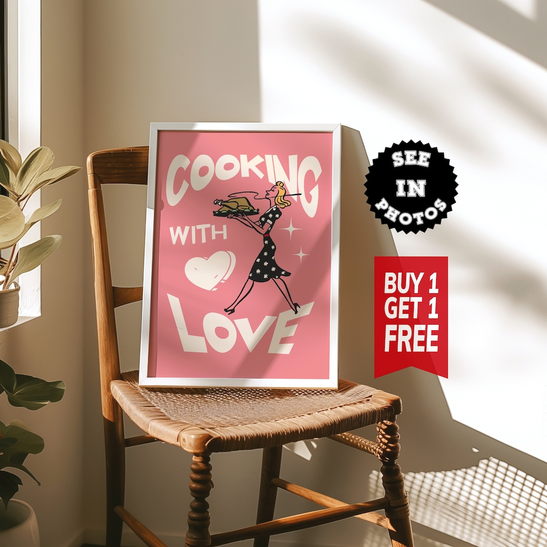 Vintage Retro Kitchen Decor Poster Cartoon Chef Wall Art Print Vintage ...