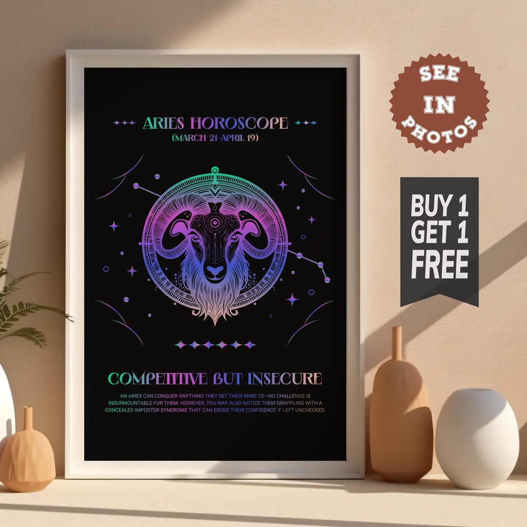 Aries Star Sign Poster Spititual Neon Wall Art Astrology Print Gift for ...