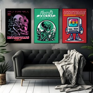 Retro Gamer Printable Poster Set of 3 Vintage Gamer Wall Art Funky ...
