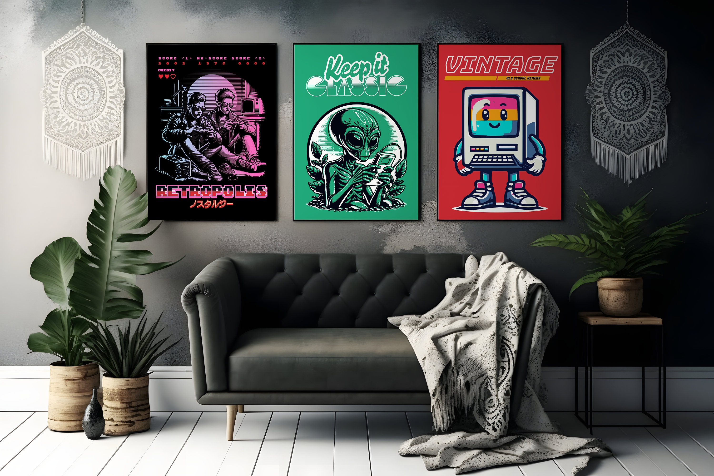 Retro Gamer Printable Poster Set of 3 Vintage Gamer Wall Art Funky ...