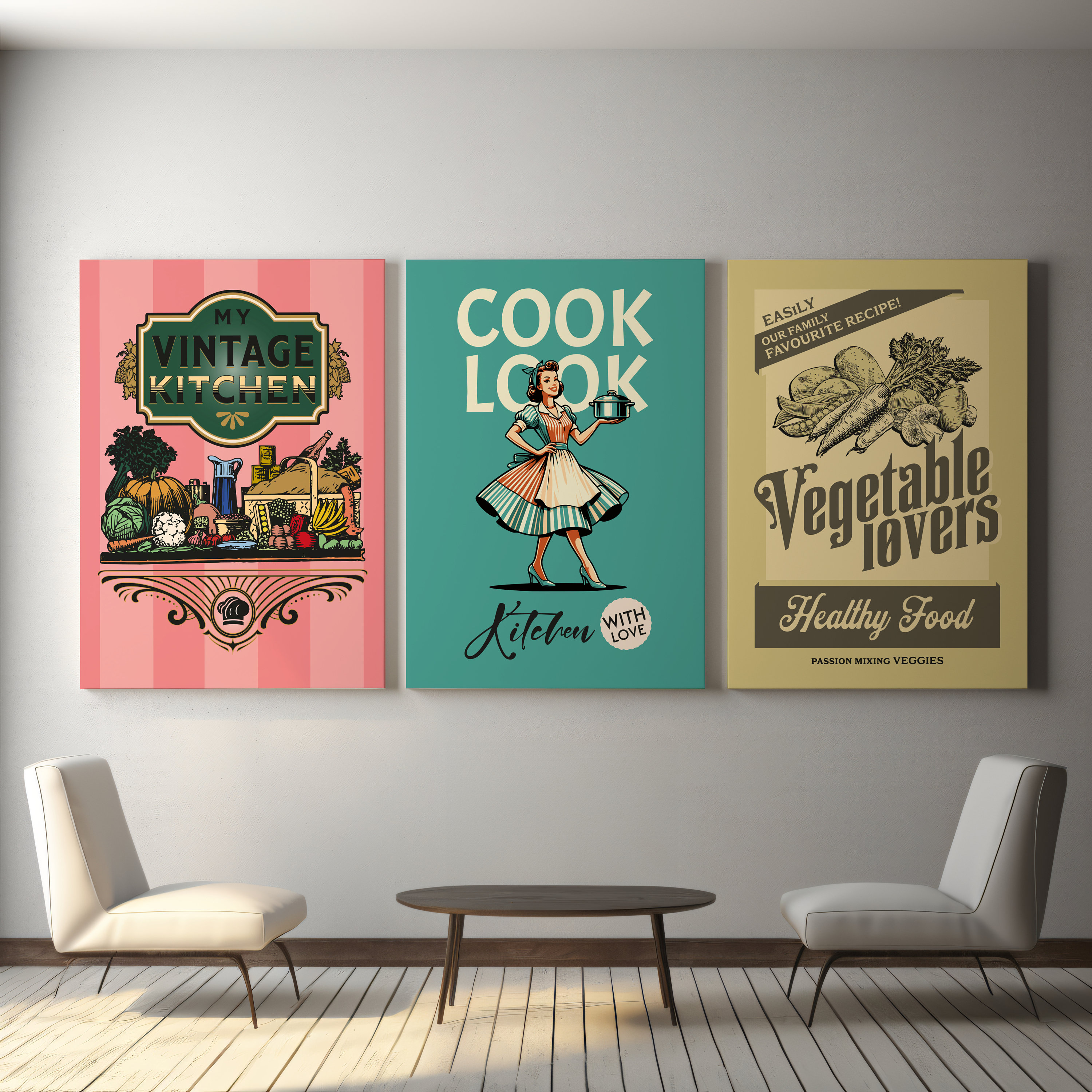 Vintage Kitchen Poster Set Retro Kitchen Decor Gift for Foodie ...