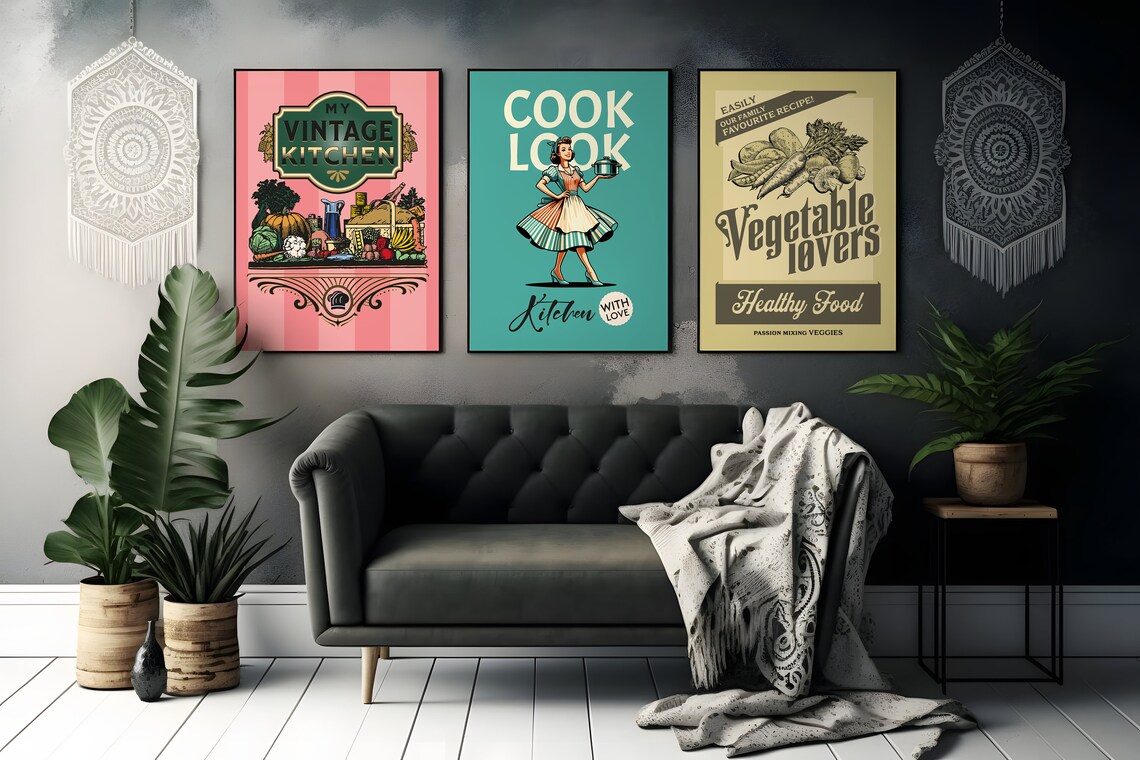 Vintage Kitchen Poster Set Retro Kitchen Decor Gift for Foodie ...