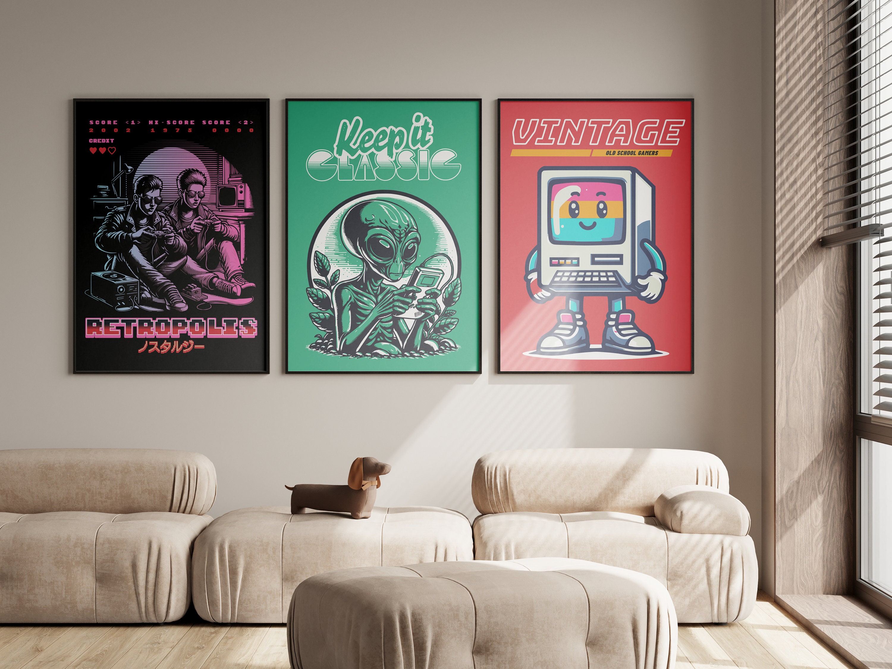 Retro Gamer Printable Poster Set of 3 Vintage Gamer Wall Art Funky ...