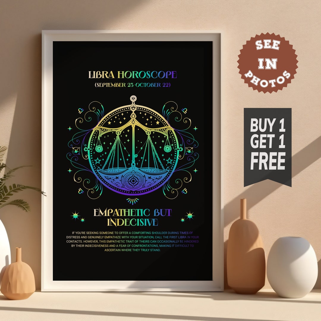 Libra Star Sign Poster Spititual Neon Wall Art Astrology Print Gift for ...
