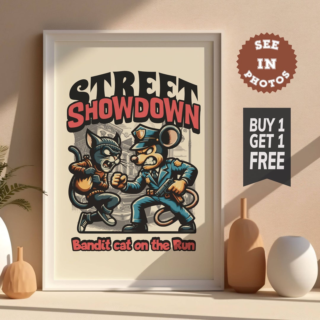 Cartoon Mouse Wall Art Cartoon Cat Wall Art Hilarious Art Print Gift ...