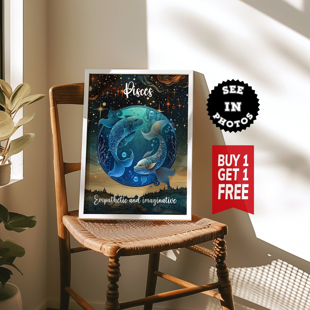 Pisces Printable Poster, Zodiac Pisces Gift, Celestial Zodiac Wall ...