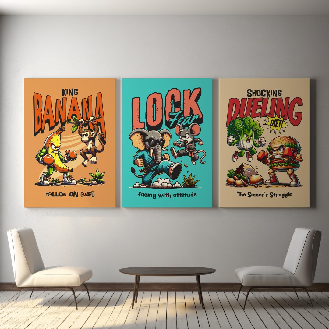 Retro Comic Wall Art Set Comic Character Decor Pop Art Illustration ...