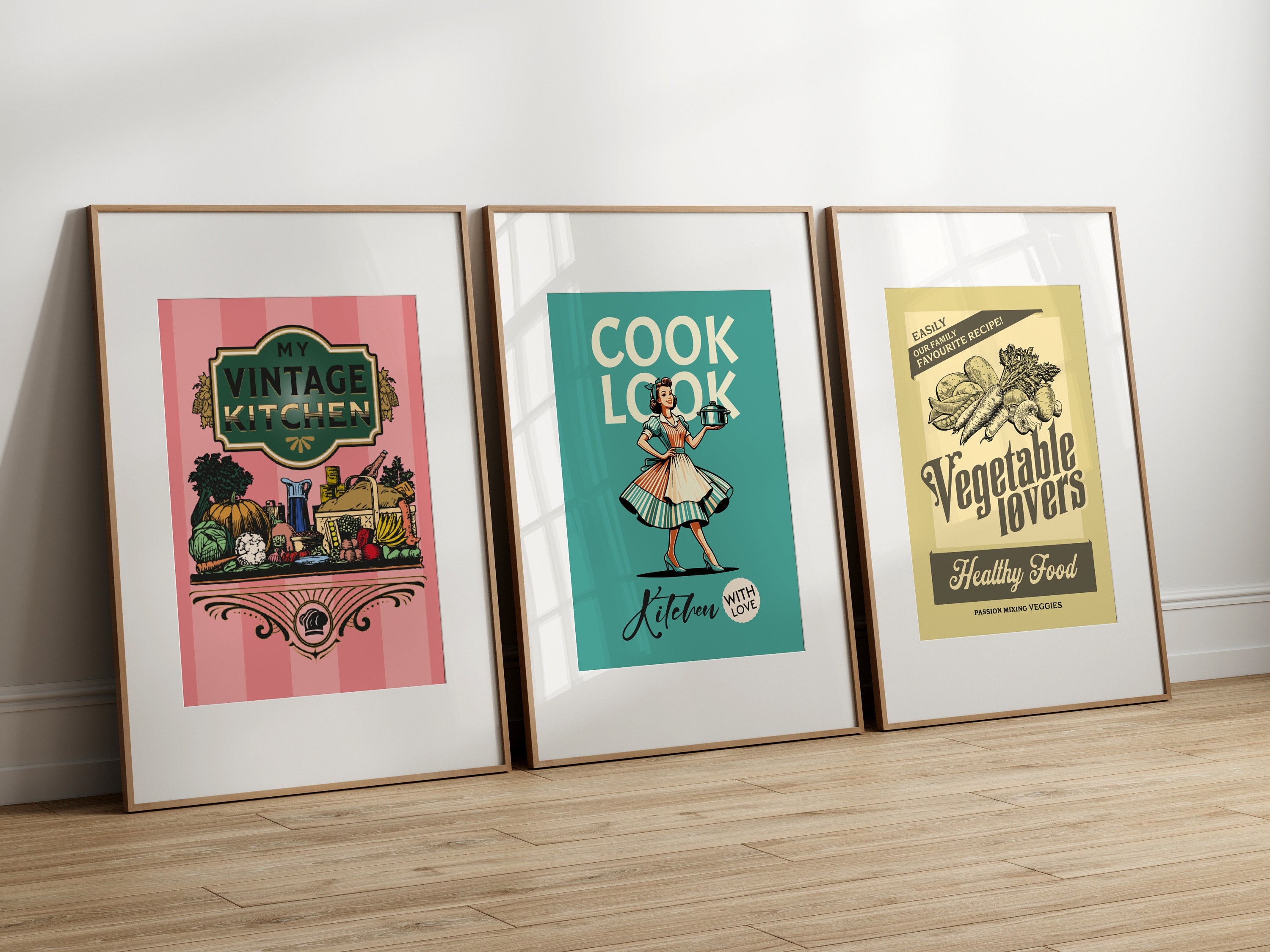 Vintage Kitchen Poster Set Retro Kitchen Decor Gift for Foodie ...
