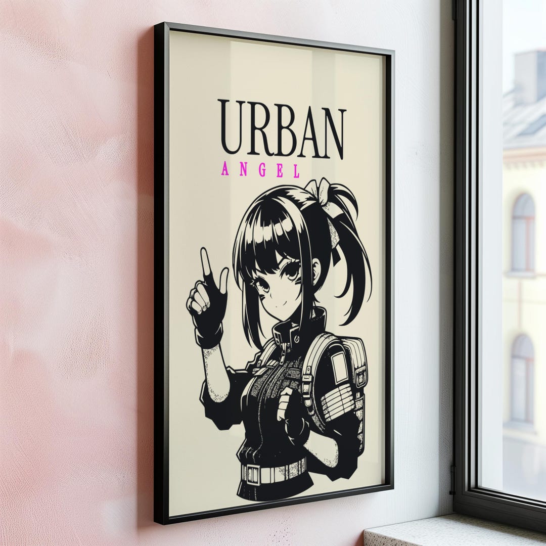 Anime Girl Poster Vintage Anime Print Manga Girl Wall Decor Black and ...