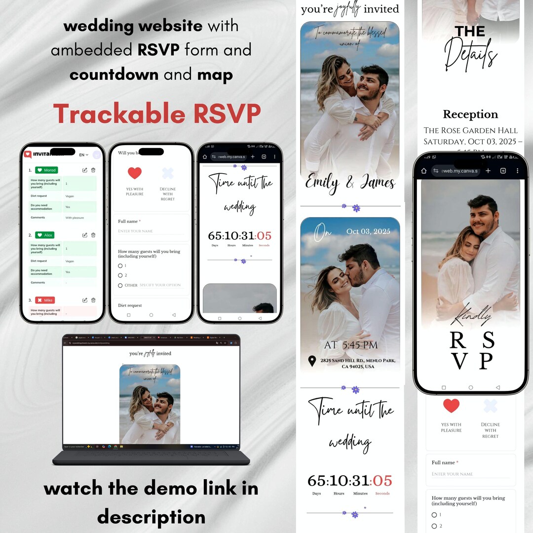 Digital Wedding Web Invitation, Editable Canva Template With Countdown ...