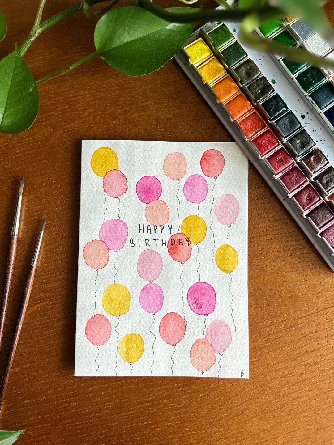 Hand Painted Watercolour Happy Birthday Card Handmade Watercolour Card ...