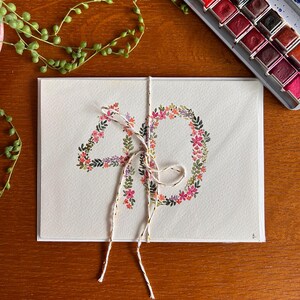 Custom Made Number Hand Painted Watercolour Floral Card | Handmade ...