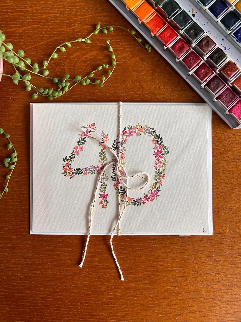 Custom Made Number Hand Painted Watercolour Floral Card | Handmade ...