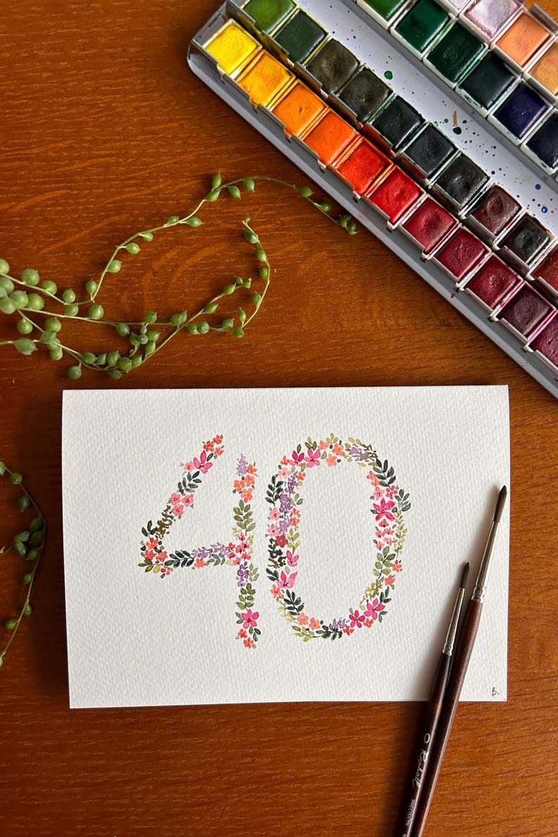 Custom Made Number Hand Painted Watercolour Floral Card | Handmade ...