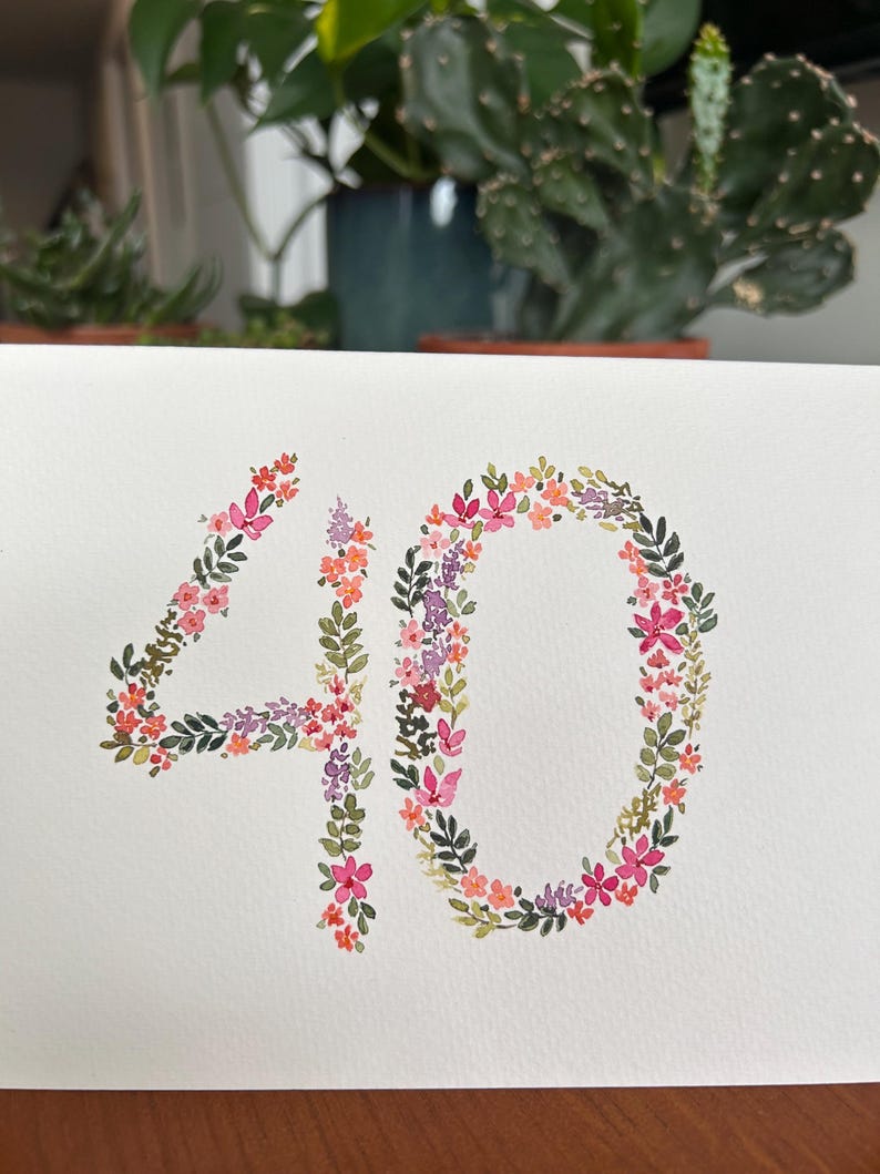 Custom Made Number Hand Painted Watercolour Floral Card | Handmade ...