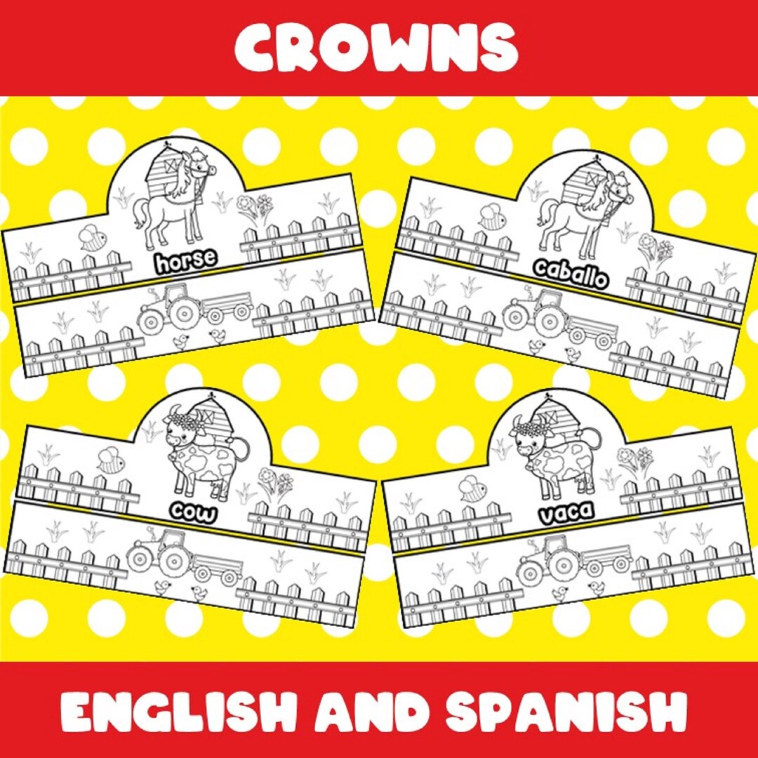 Farm Animal Headbands, Farm Animal Crows, English and Spanish ...