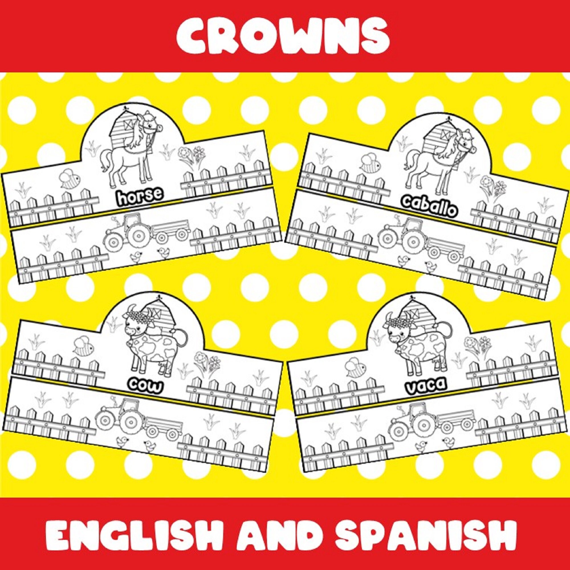 Farm Animal Headbands, Farm Animal Crows, English and Spanish ...