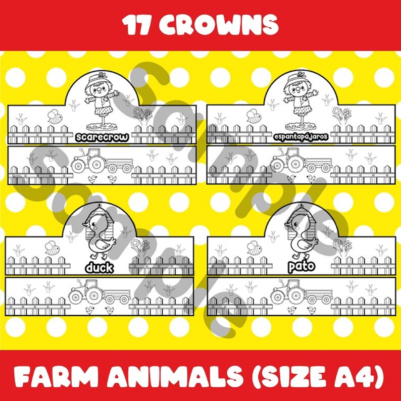 Farm Animal Headbands, Farm Animal Crows, English and Spanish ...