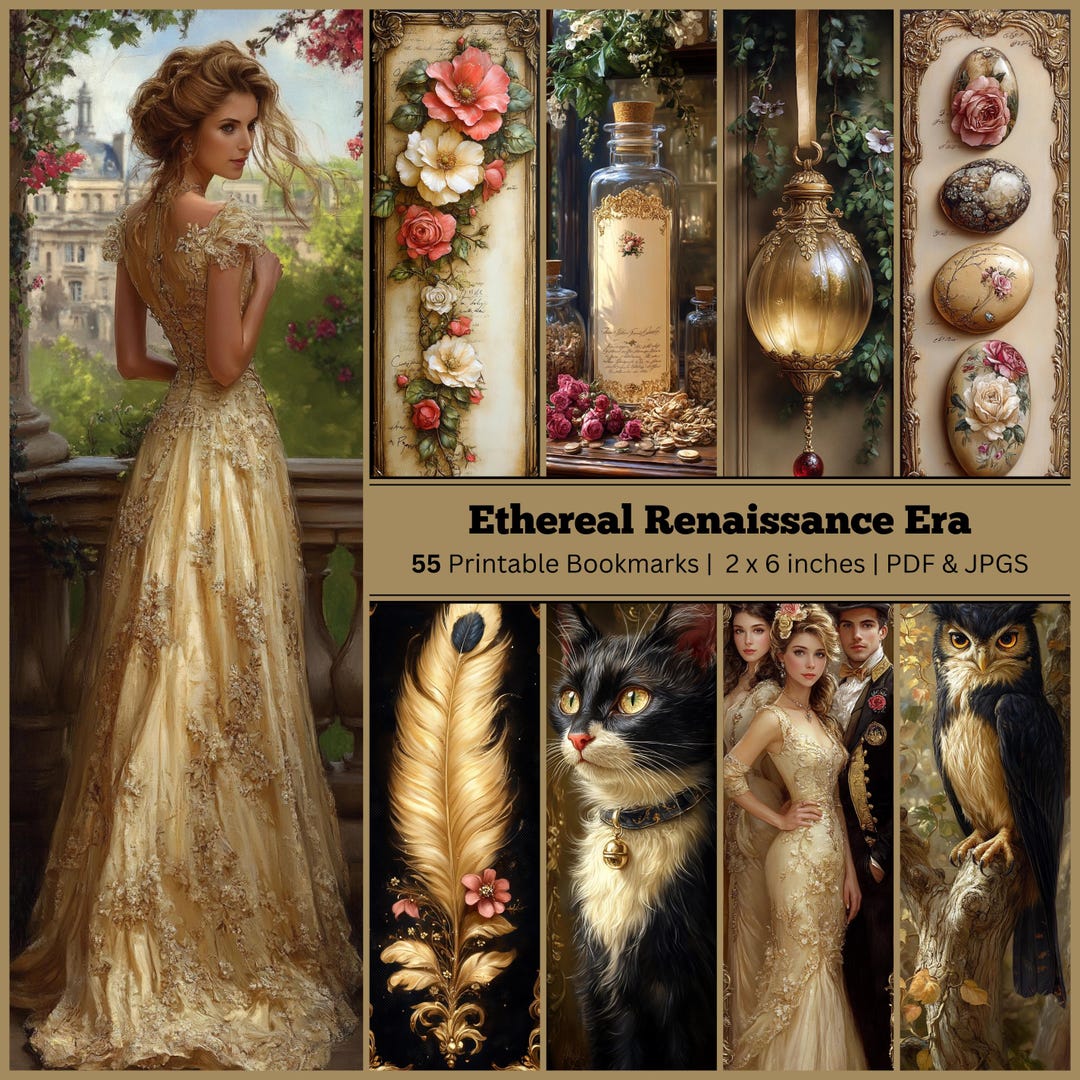 Ethereal Renaissance Era | Printable Bookmark Set, 55 JPG, Book Lovers ...