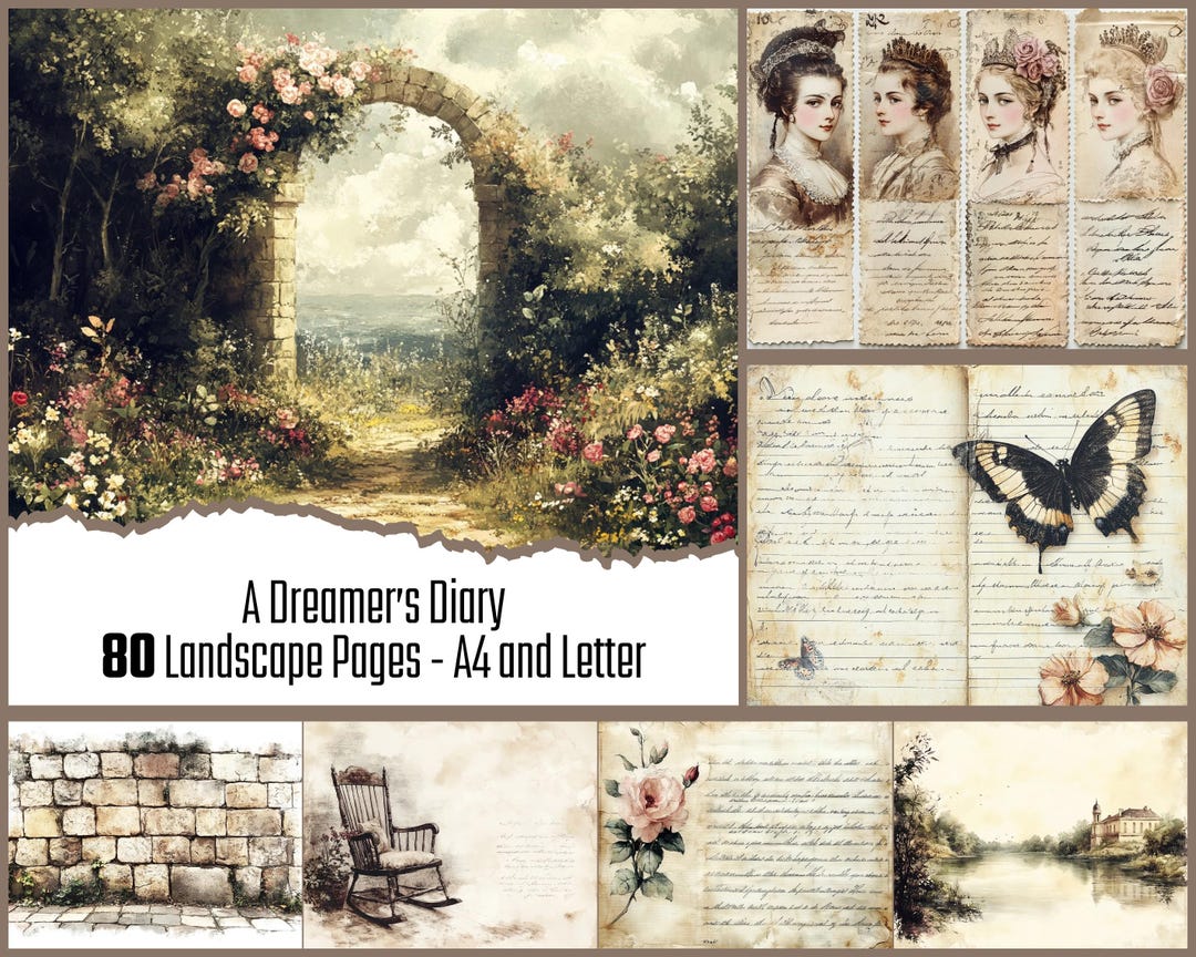 A Dreamer's Diary | 80 Landscape Pages, Junk Journal, Printable ...