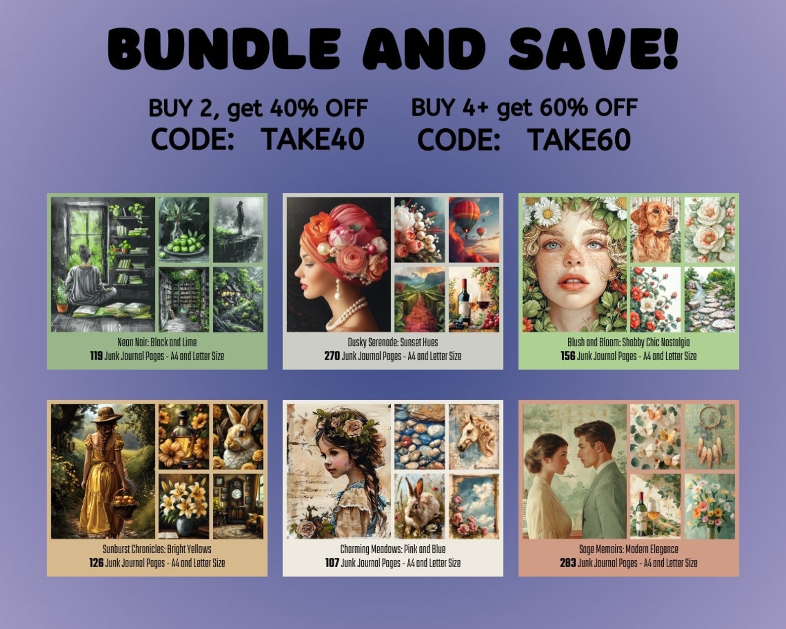 Indigo Twilight: Blue and Purple Hues 143 Junk Journal Pages, Printable Scrapbook and Collage ...