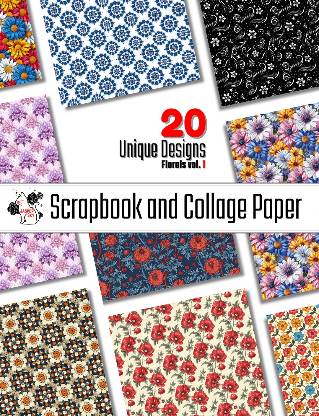 Scrapbook and Collage Floral Digital Papers: 20 Decorative Sheets for ...