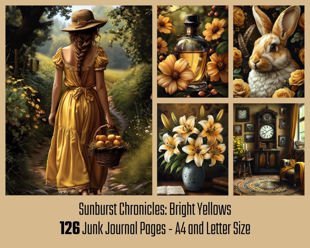 Sunburst Chronicles: Bright Yellows 126 Junk Journal Pages, Printable ...