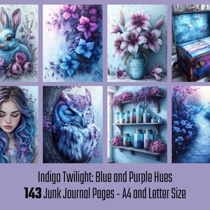 Indigo Twilight: Blue and Purple Hues 143 Junk Journal Pages, Printable Scrapbook and Collage ...