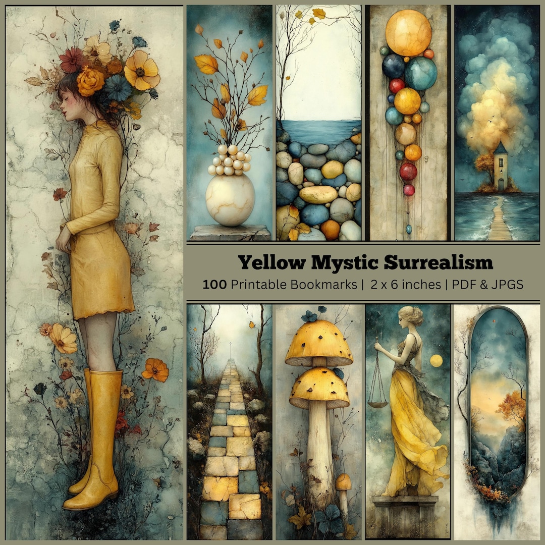 Yellow Mystic Surrealism | Printable Bookmark Set, 100 JPG, Book Lovers ...
