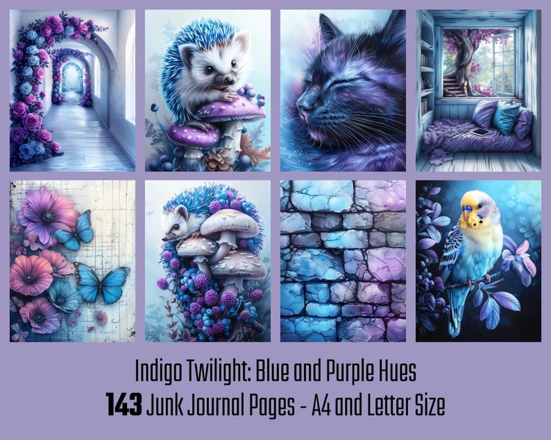 Indigo Twilight: Blue and Purple Hues 143 Junk Journal Pages, Printable Scrapbook and Collage ...
