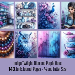 Indigo Twilight: Blue and Purple Hues 143 Junk Journal Pages, Printable Scrapbook and Collage ...